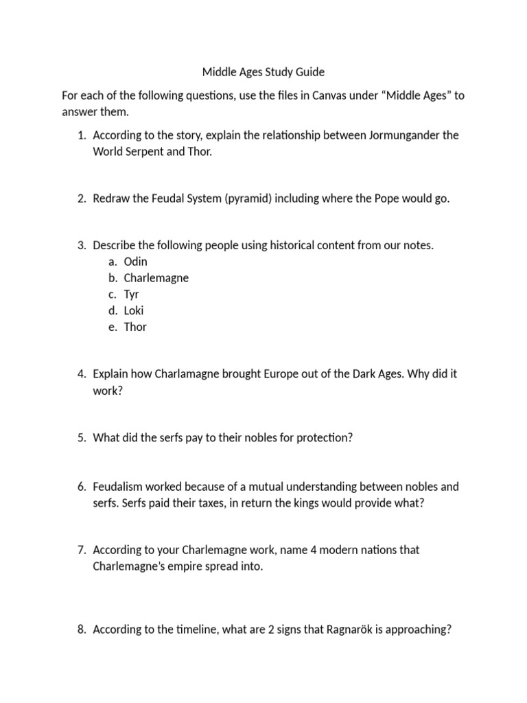 Middle Ages Study Guide | PDF