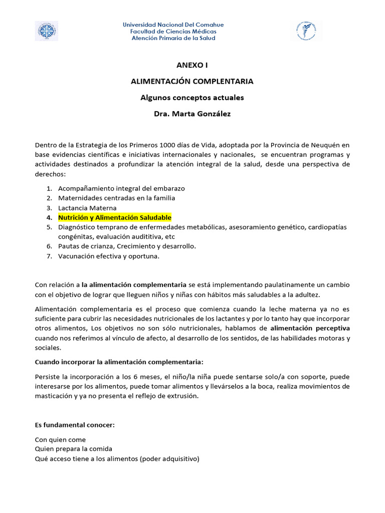 Anexo I Alimentación Complementaria Conceptos Actuales | PDF | Amamantamiento | Alimentos