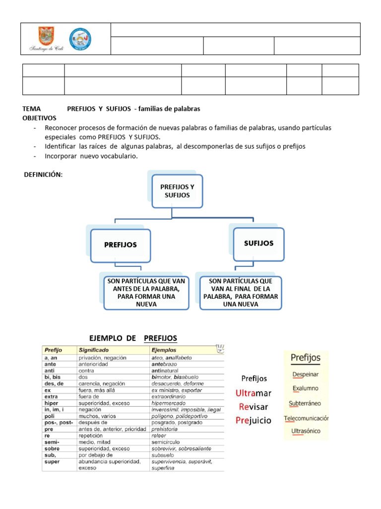 Taller Prefijos y Sufijos 5º | PDF | Lingüística