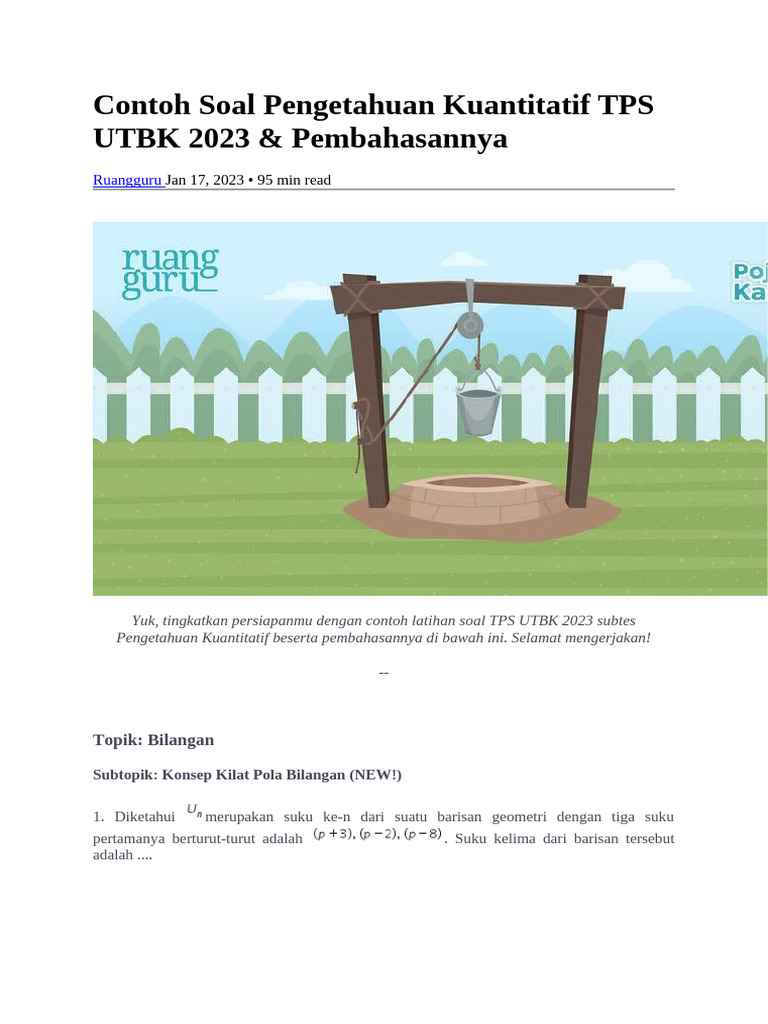Contoh Soal Pengetahuan Kuantitatif TPS UTBK 2023 | PDF