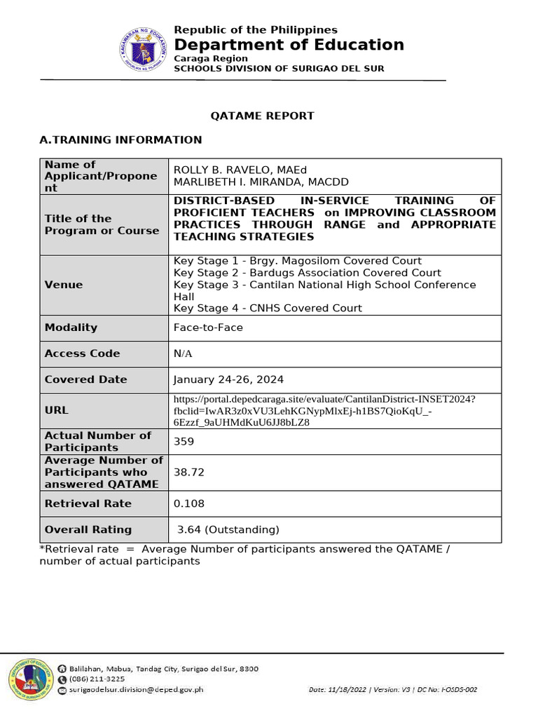 INSET QATAME Report Form | PDF | Cognition | Learning