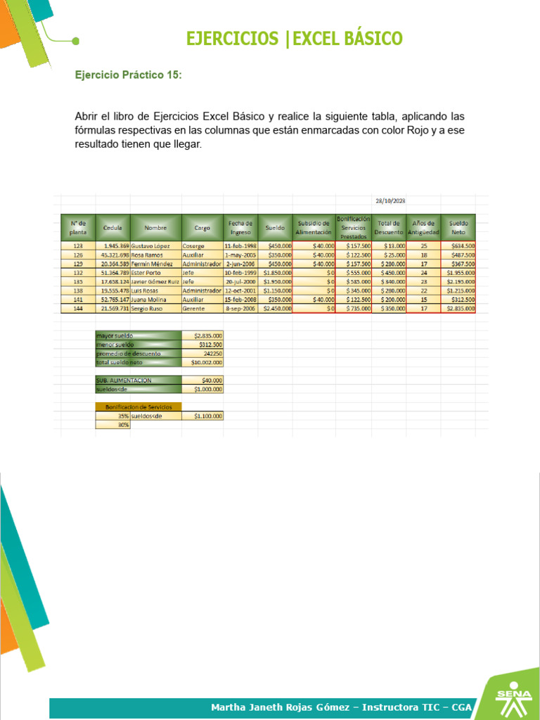 Ejerc Excel 15 | PDF