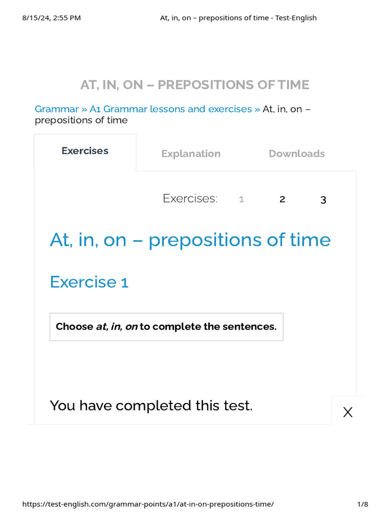At, In, On - Prepositions of Time - Test-English | PDF | Foreign ...