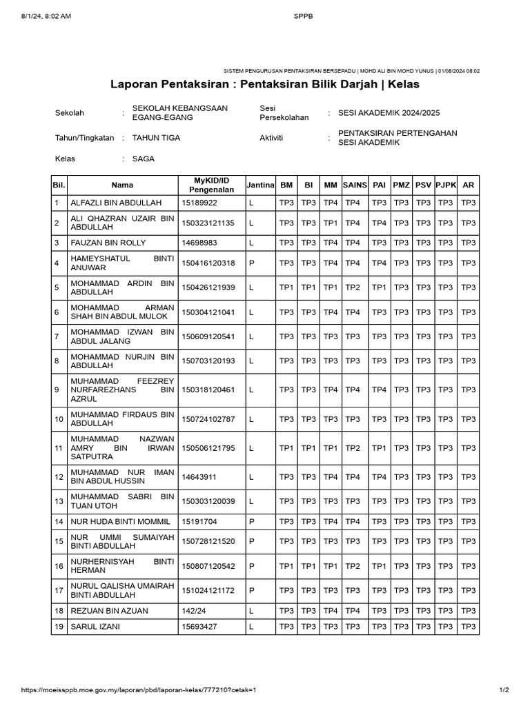 STATUS PEREKODAN PBD TAHUN 3 | PDF