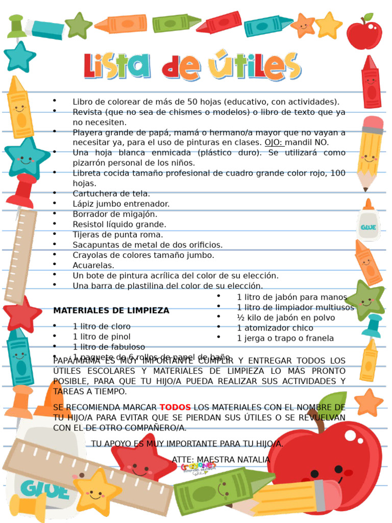 LISTA DE Ã_TILES ESCOLARES | PDF