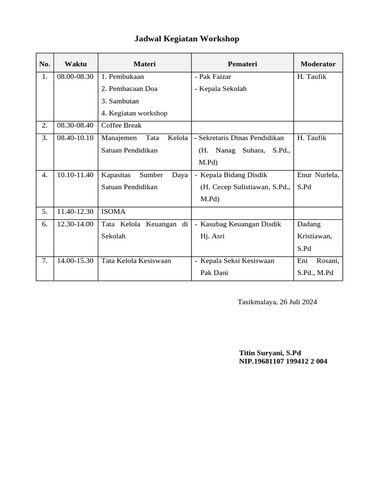 Jadwal Kegiatan Workshop | PDF