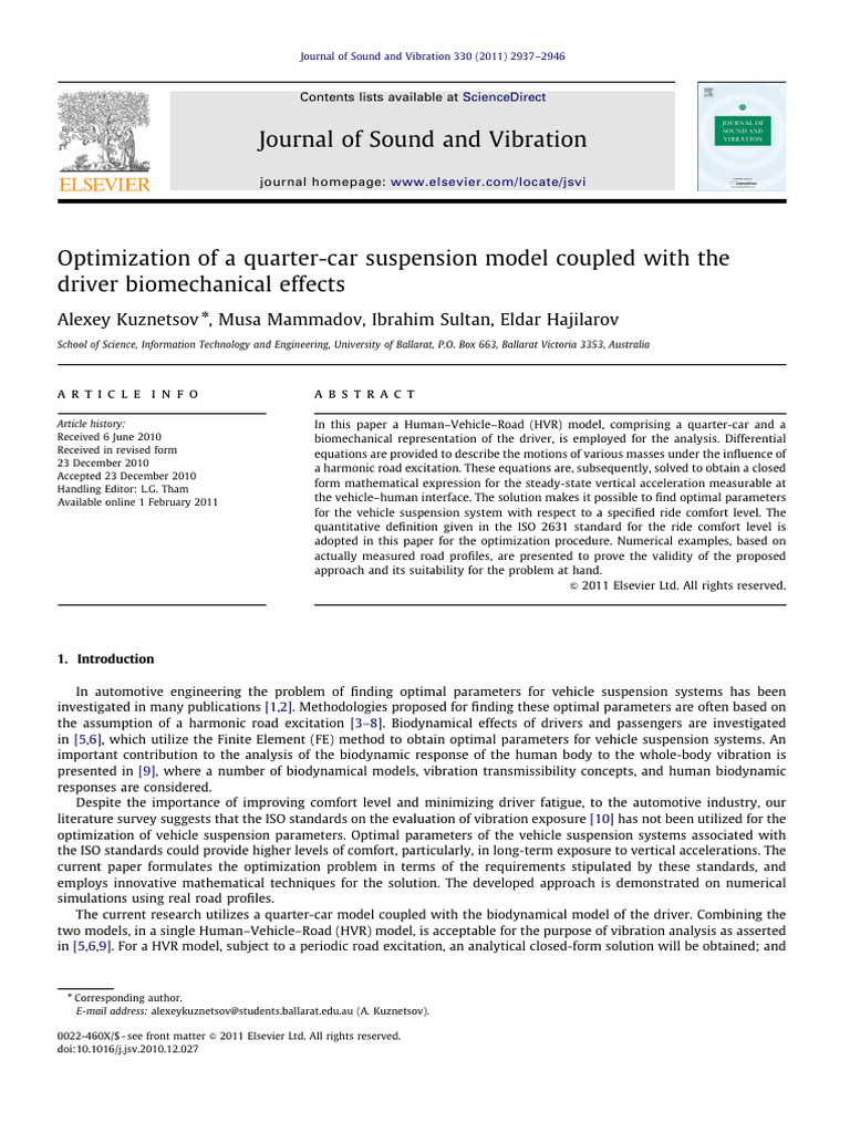 Optimization of A Quarter-Car Suspension Model Coupled With The Driver ...