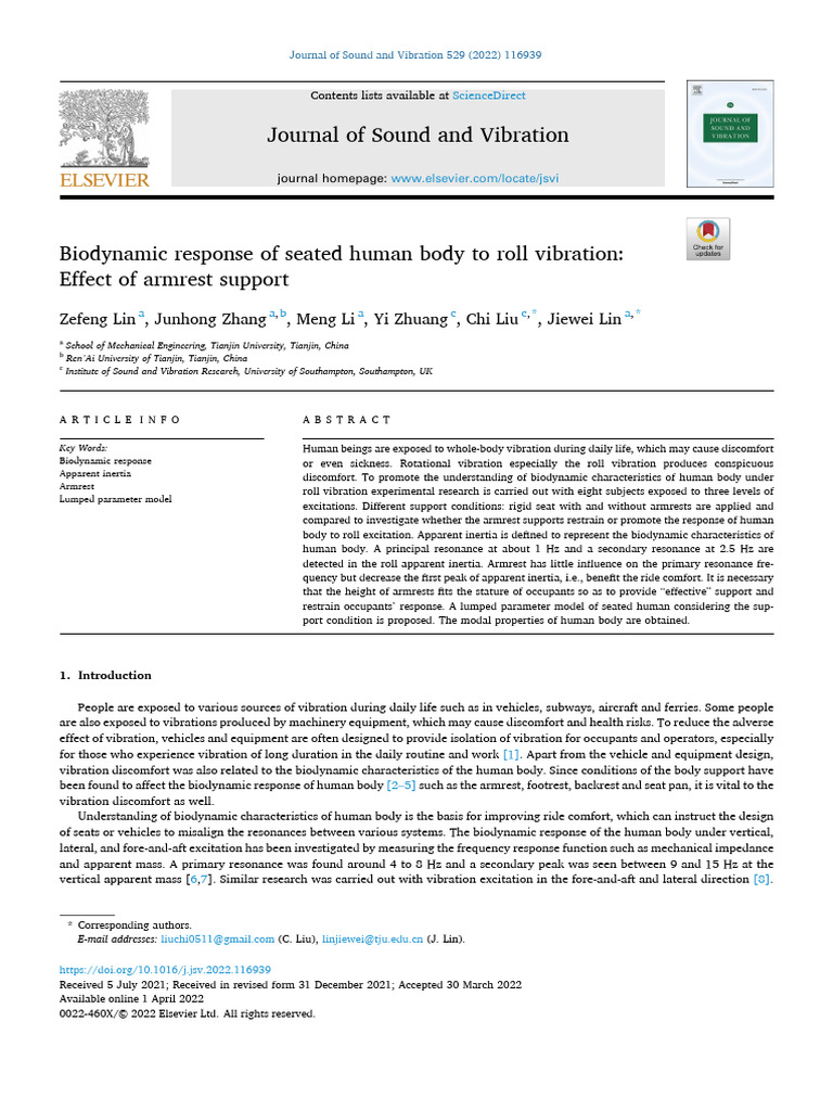 Biodynamic Response of Seated Human Body To Roll Vibration | PDF ...