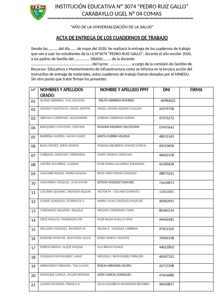 ACTAS DE LIBROS - PRIMARIA | PDF
