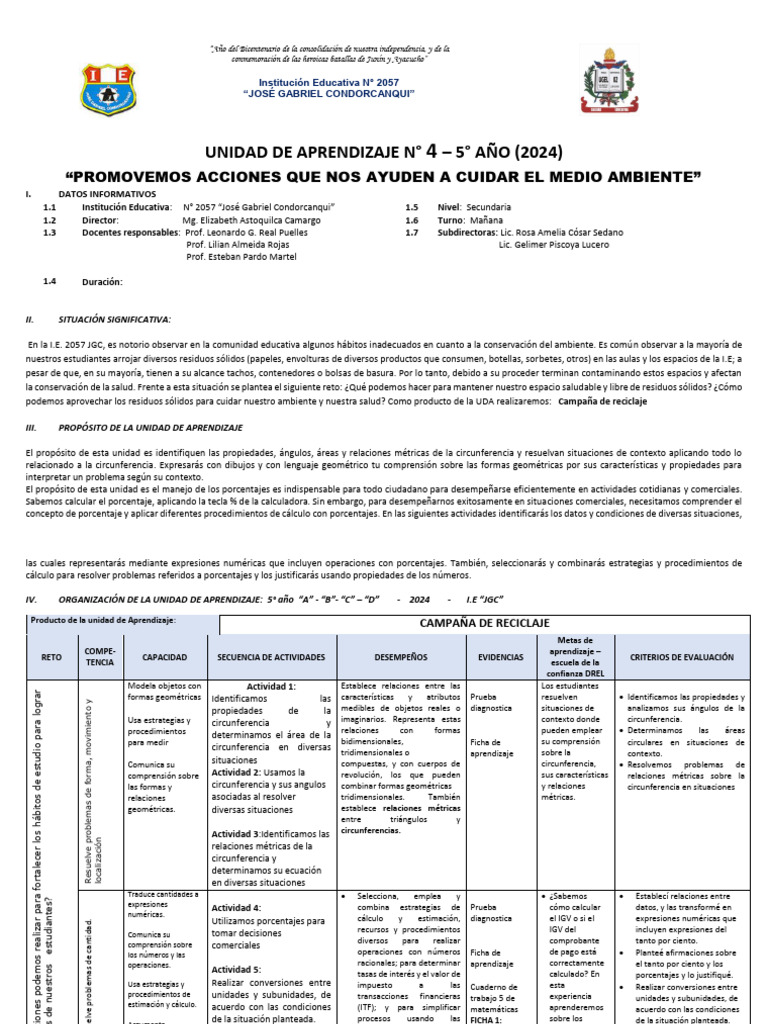 UDA 5- MATEMÁTICA-5TO-2024 | PDF | Geometría | Aprendizaje