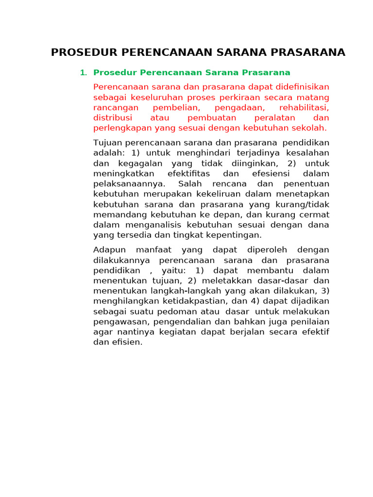 Prosedur Perencanaan Sarana Prasarana | PDF