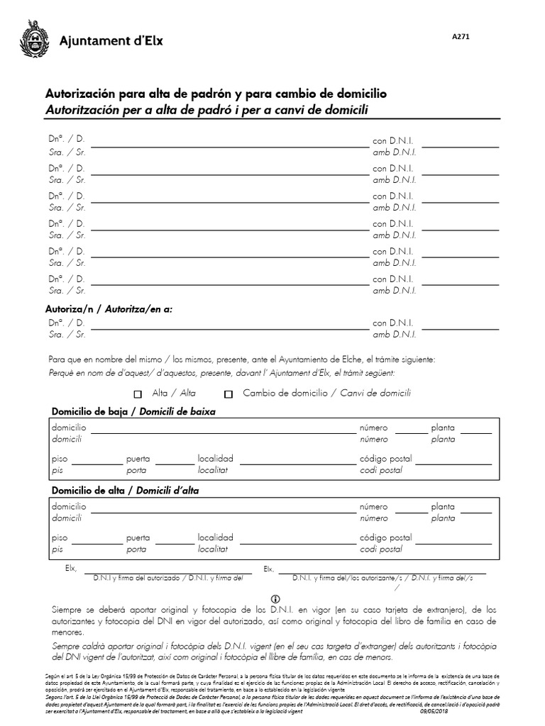 A271 Autorización Alta Padron y para Cambio de Domicilio | PDF