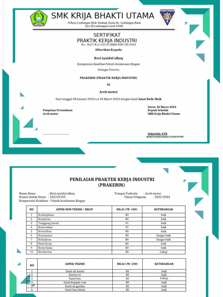 Sertifikat PKL 2024 | PDF