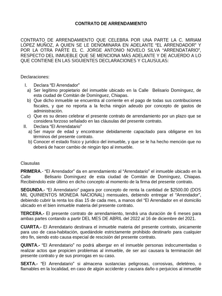 Contrato de arrendamiento | PDF