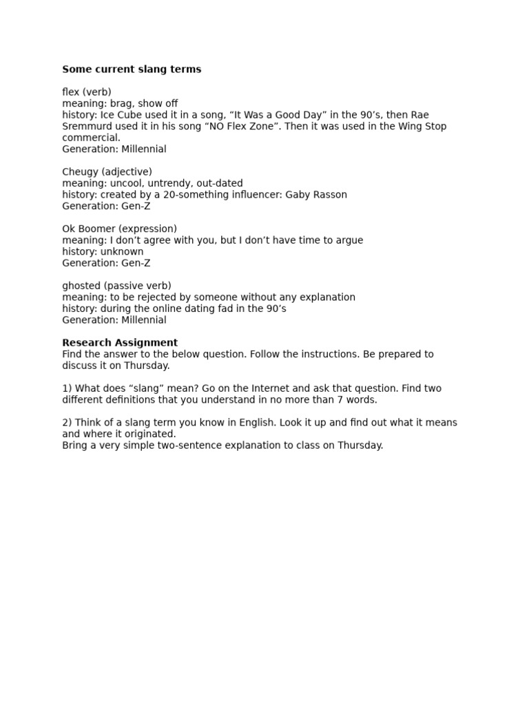 Some Current Slang Terms | PDF | Language Arts & Discipline | Foreign ...
