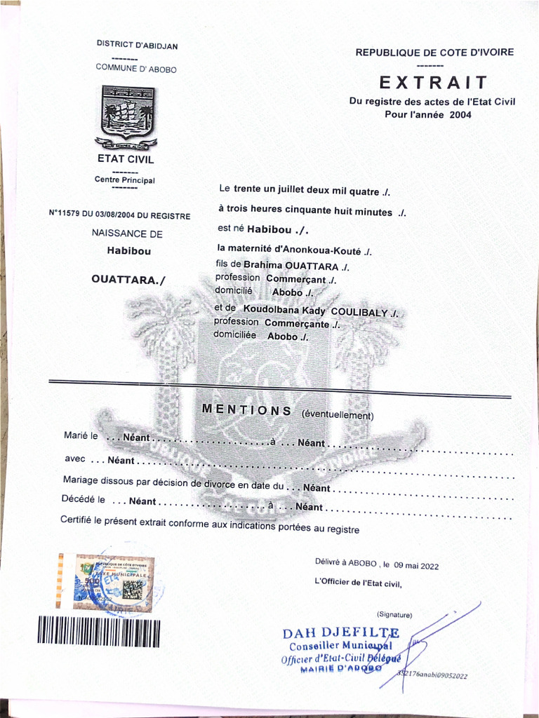 Extrait de Naissance | PDF