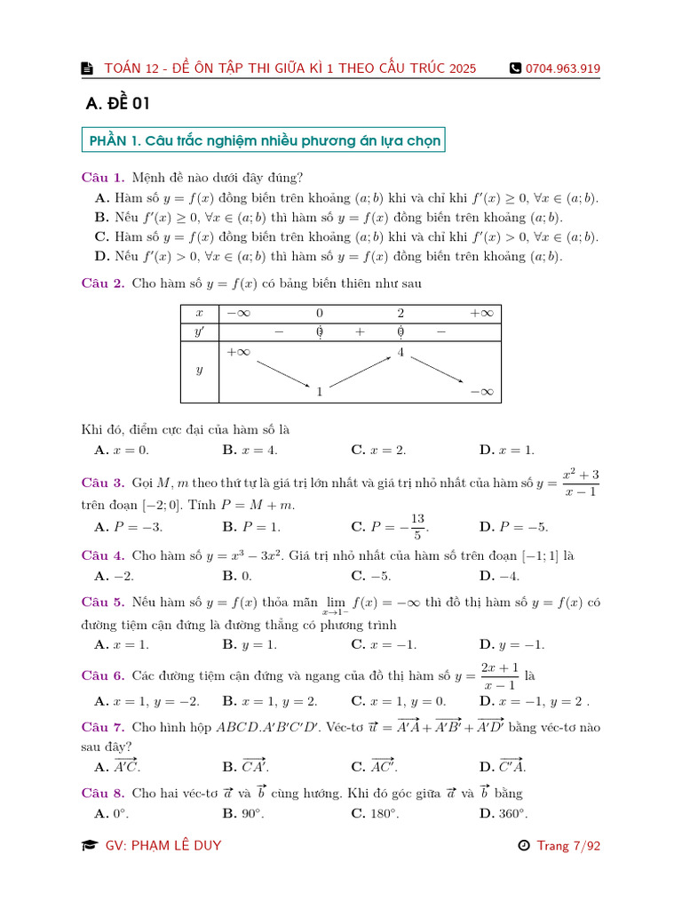 Đề GK1 Lớp 12 | PDF