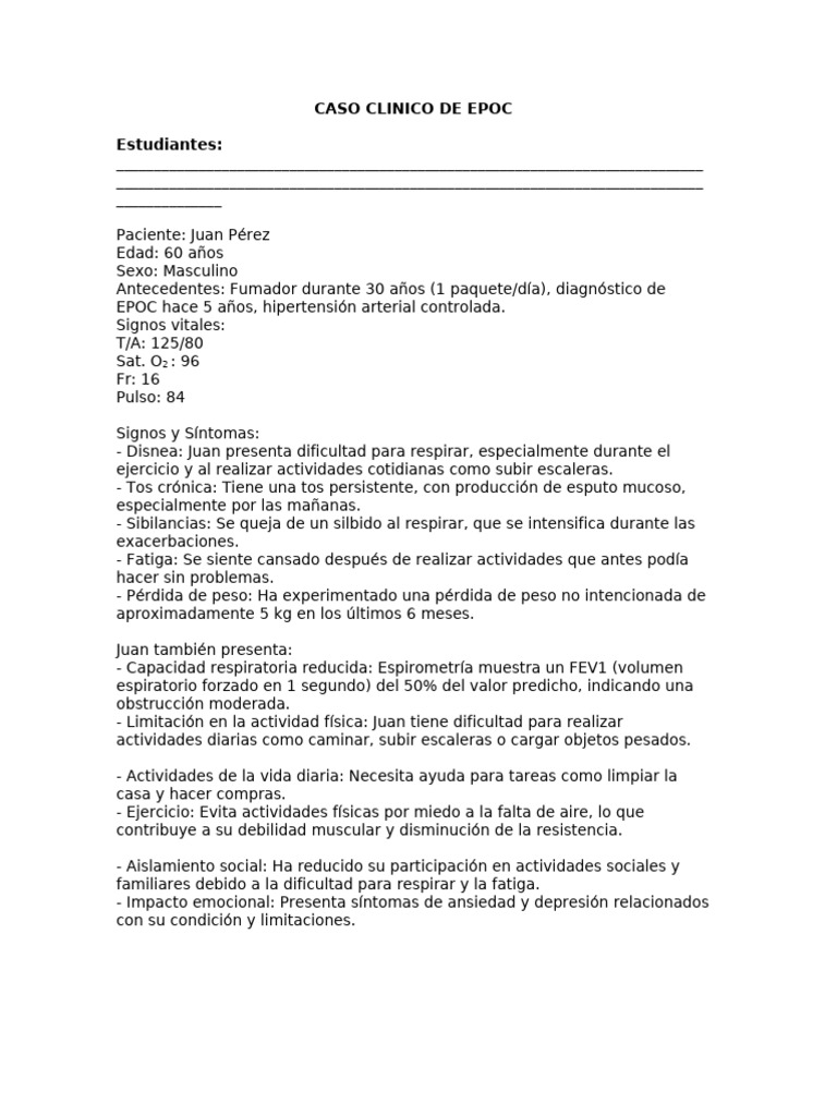 Caso Clinico de Epoc | PDF | Enfermedad pulmonar obstructiva crónica | Tos