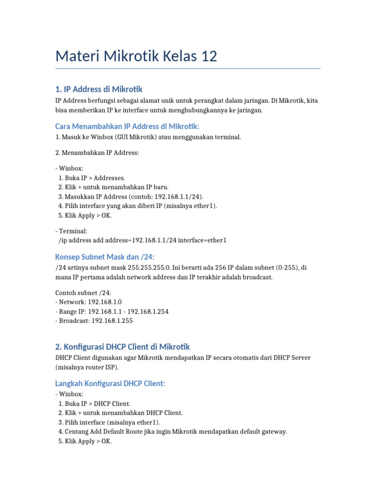 Materi Mikrotik Kelas 12 | PDF