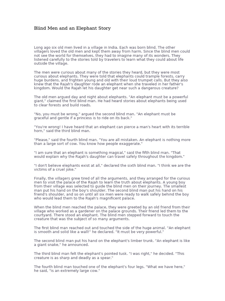 Blind Men and An Elephant Story | PDF | Elephant