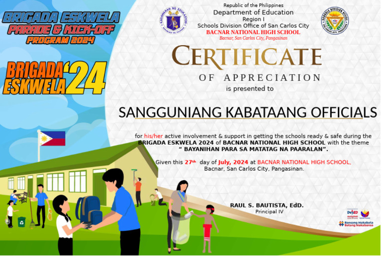 Certificate Template - Brigada2024 - APPRECIATION - SDOSCC | PDF