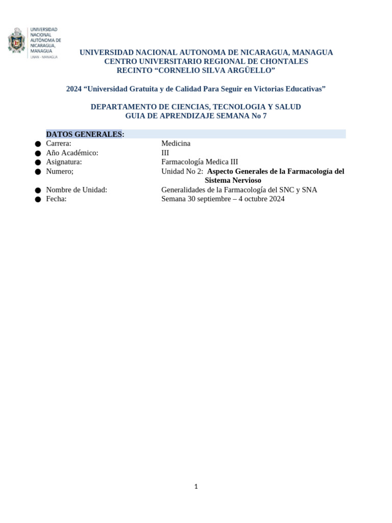 Guia de Aprendizajes Semana 7 b1 | PDF | Medicamentos con receta | Sinapsis