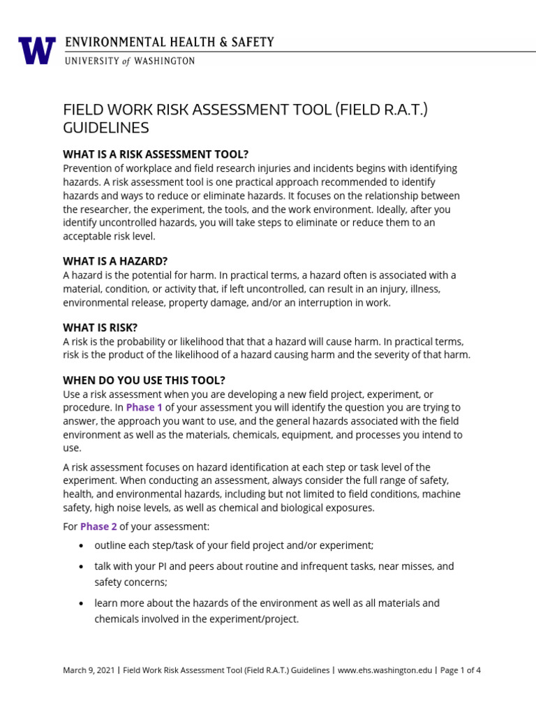 Field Work Risk Assessment Tool Guidelines | PDF | Risk | Risk Assessment