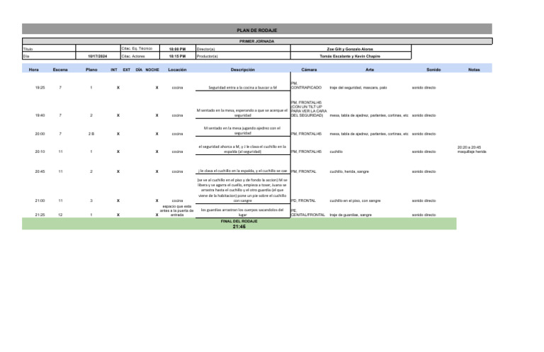 PLAN DE RODAJE 17.10 Finall | PDF