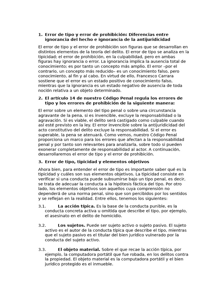 Error de tipo y error de prohibición | PDF | Intención (Derecho Penal ...