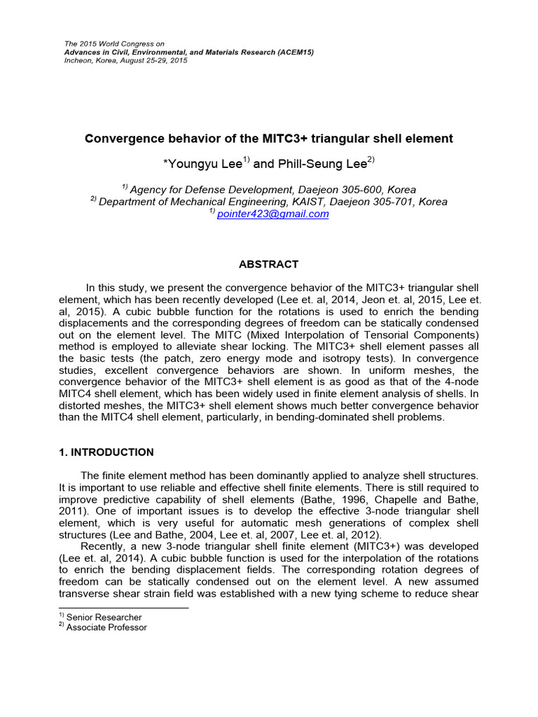 Convergence Behavior of The MITC3+ Triangular Shell Element | PDF | Finite Element Method ...