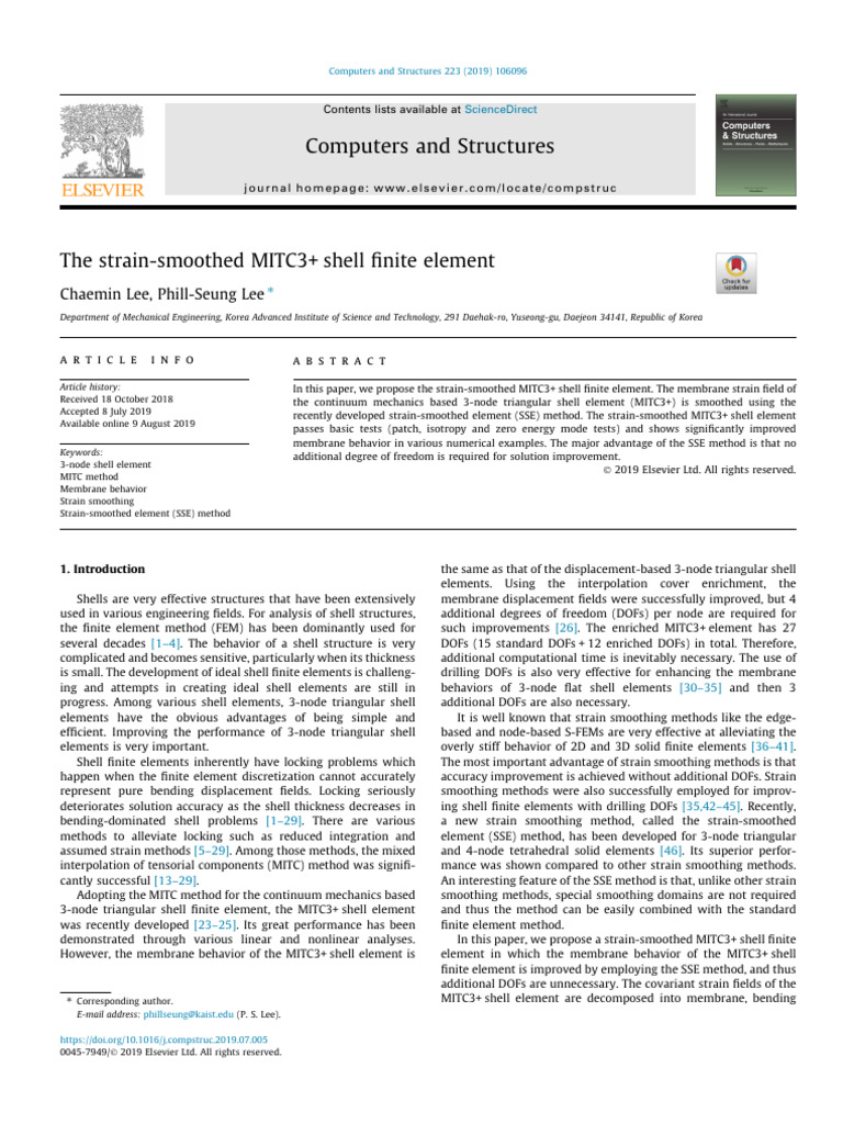 The Strain-Smoothed MITC3+ Shell Finite Element | PDF | Finite Element Method | Stress (Mechanics)