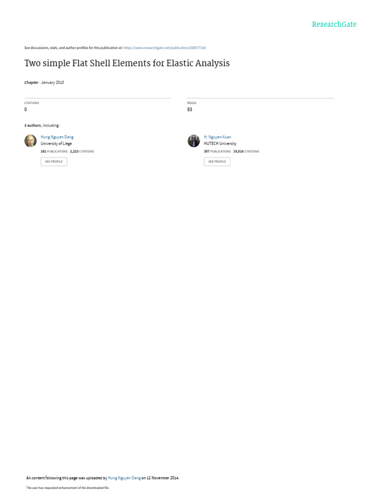 Two Simple Flat Shell Elements For Elastic Analysis | PDF