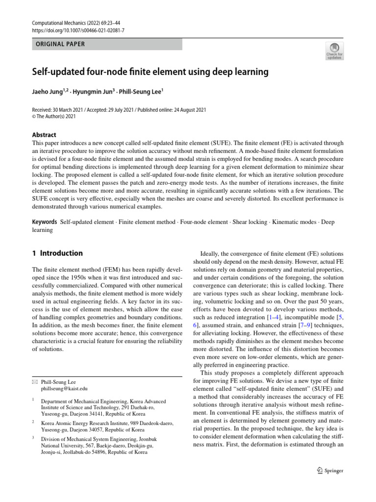 Self Updated Four Node Fnite Element Using Deep Learning | PDF | Finite Element Method | Kinematics