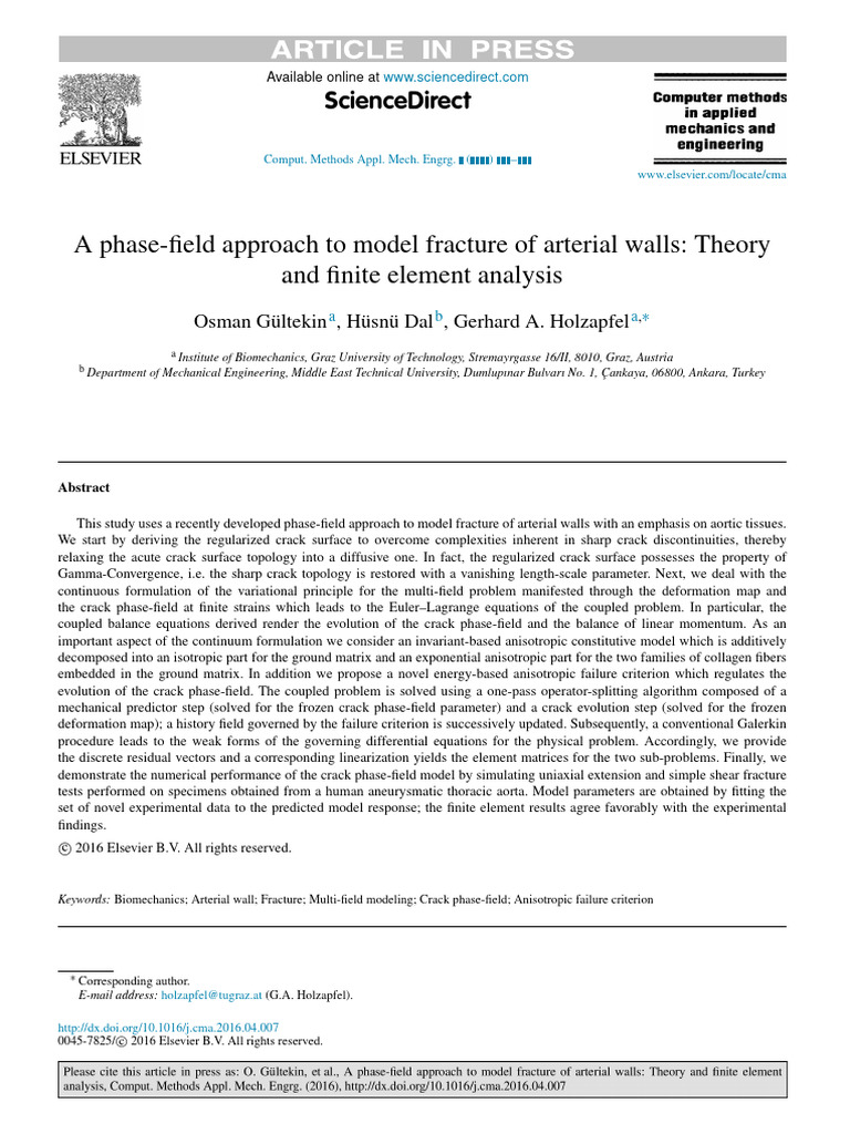 A Phase-Field Approach To Model Fracture of Arterial Walls-Theory and Finite Element Analysis ...