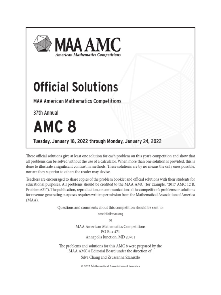 2022 AMC8 Solutions | PDF | Area | Square Root