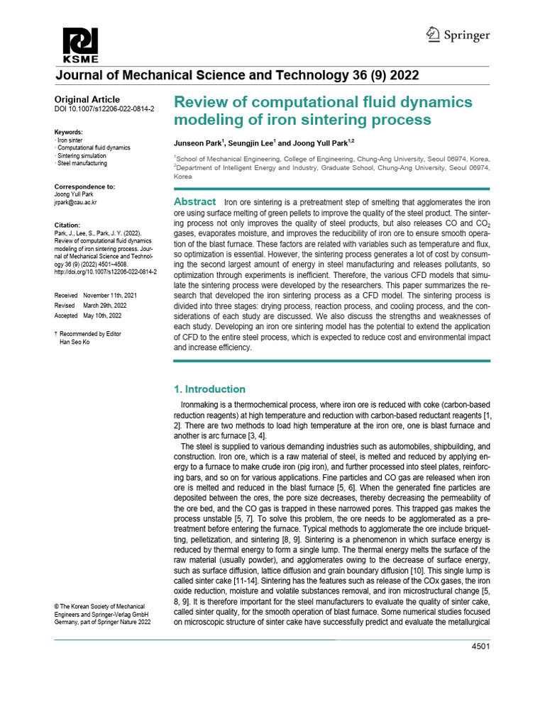 Review of Computational Fluid Dynamics Modeling of Iron Sintering Process | PDF | Sintering | Iron