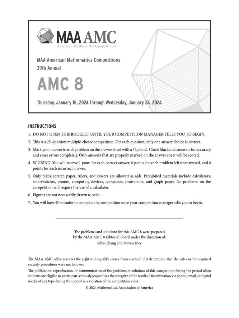 2024 AMC8 Problems | PDF