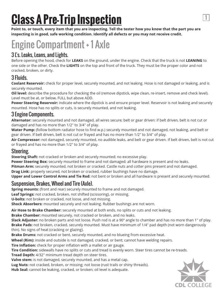 CDL Pre Trip Simple | PDF | Tire | Axle