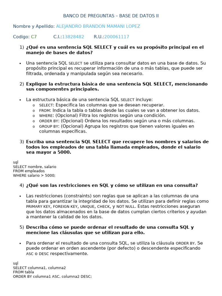 Banco de Base de Datos | PDF | SQL | Datos