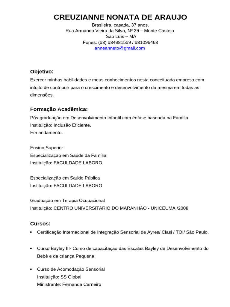 curriculo 2024 atualizado | PDF | Terapia ocupacional