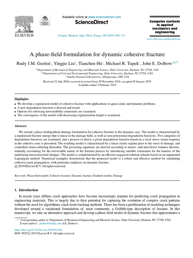 A Phase-Field Formulation For Dynamic Cohesive Fracture | PDF | Fracture | Fracture Mechanics