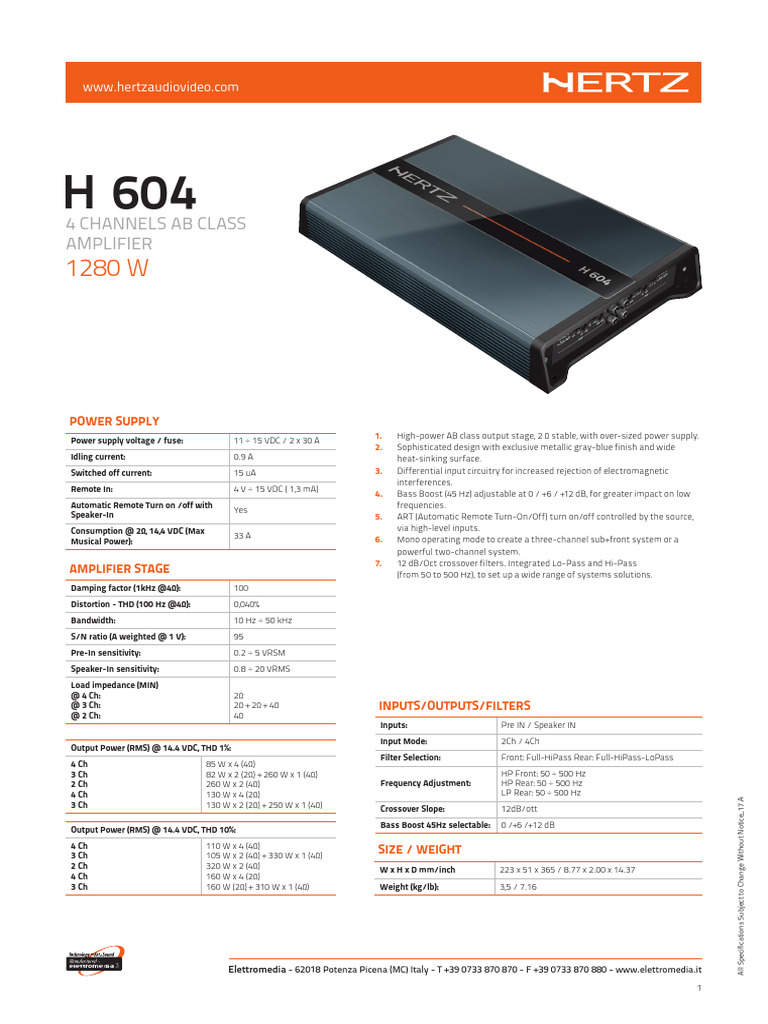 HERTZ_H-604_Tech_Sheet_-ENG_revA | PDF | Power Supply | Amplifier