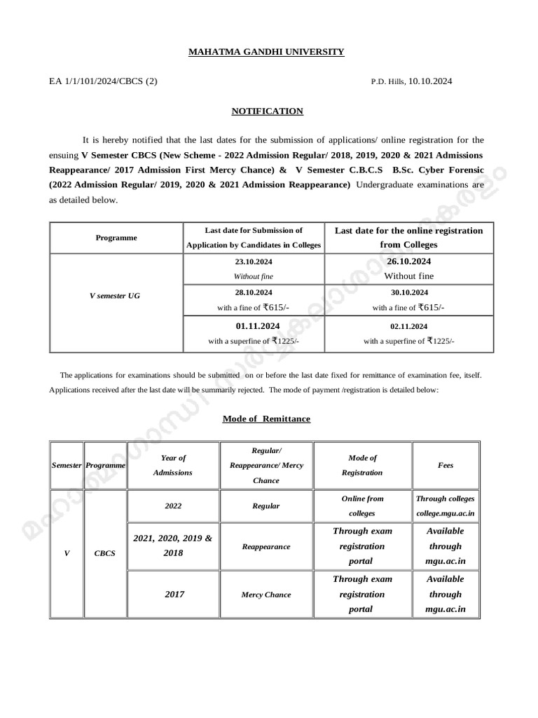 V Sem UG Fee Notification | PDF