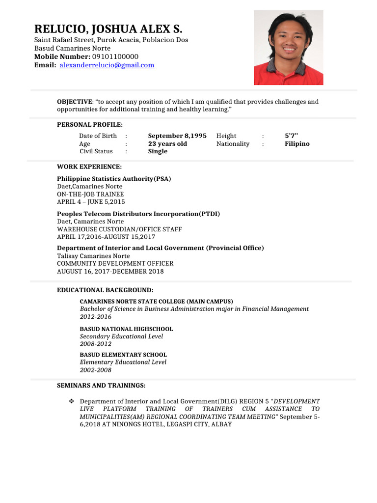 Joshua Alex Relucio Resume | PDF | Social Science