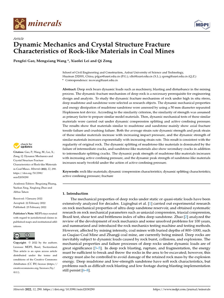 Dynamic Mechanics and Crystal Structure Fracture Characteristics of Rock-Like Materials in Coal ...