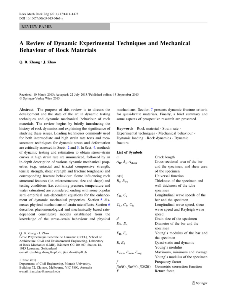 Zhang-Zhao2014 - A Review of Dynamic Experimental Techniques and Mechanical Behaviour of Rock ...