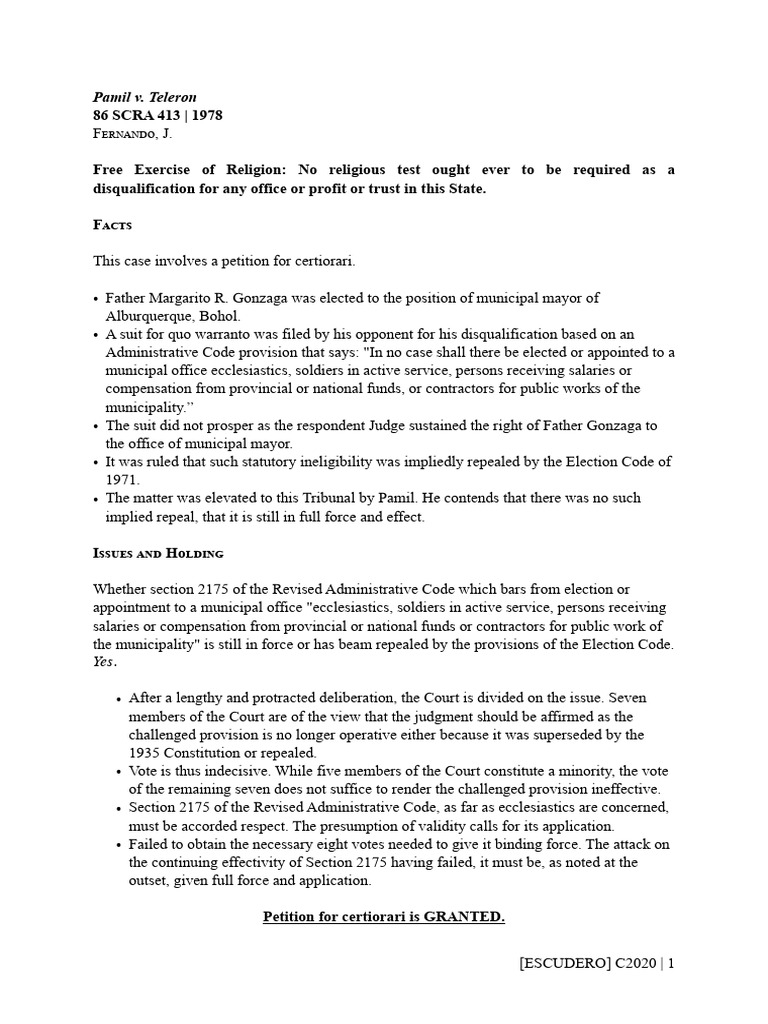Pamil v. Teleron-Escudero C2020 | PDF | Lawsuit | Certiorari