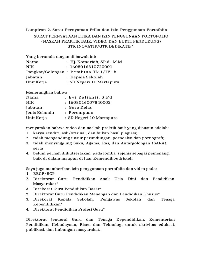 SP Etika Izin Portofolio | PDF