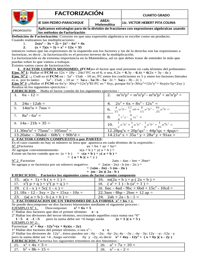 Guía Completa de Factorización Algebraica | PDF | Factorización | Álgebra abstracta