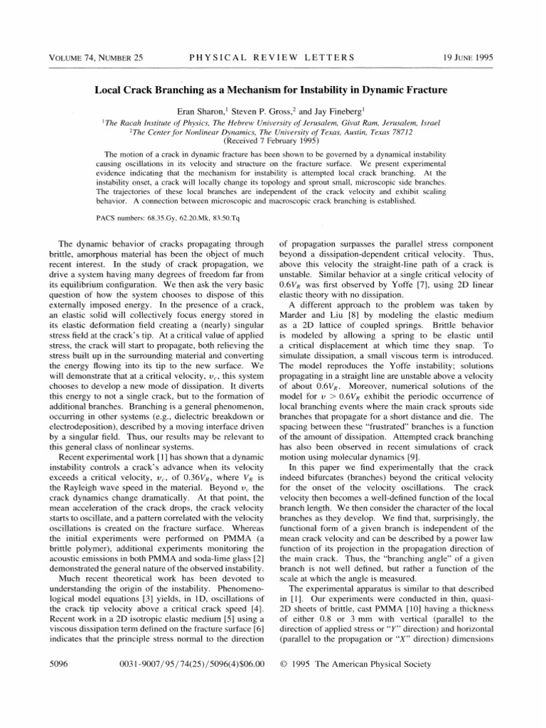 Sharon-1995-Local Crack Branching As A Mechanism For Instability in Dynamic Fracture | PDF ...